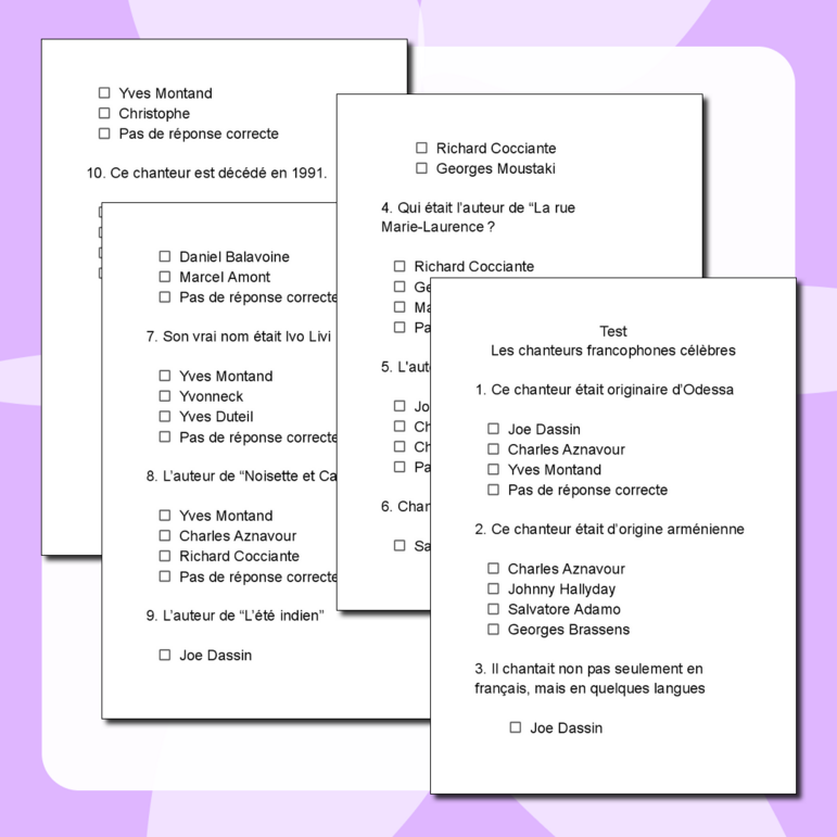 Тест по французскому языку Les chanteurs francophones célèbres ...