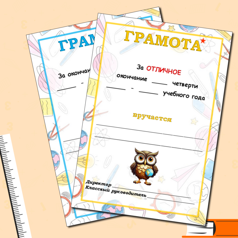 Грамоты. За отличную и хорошую учебу. Универсальные. Можно редактировать