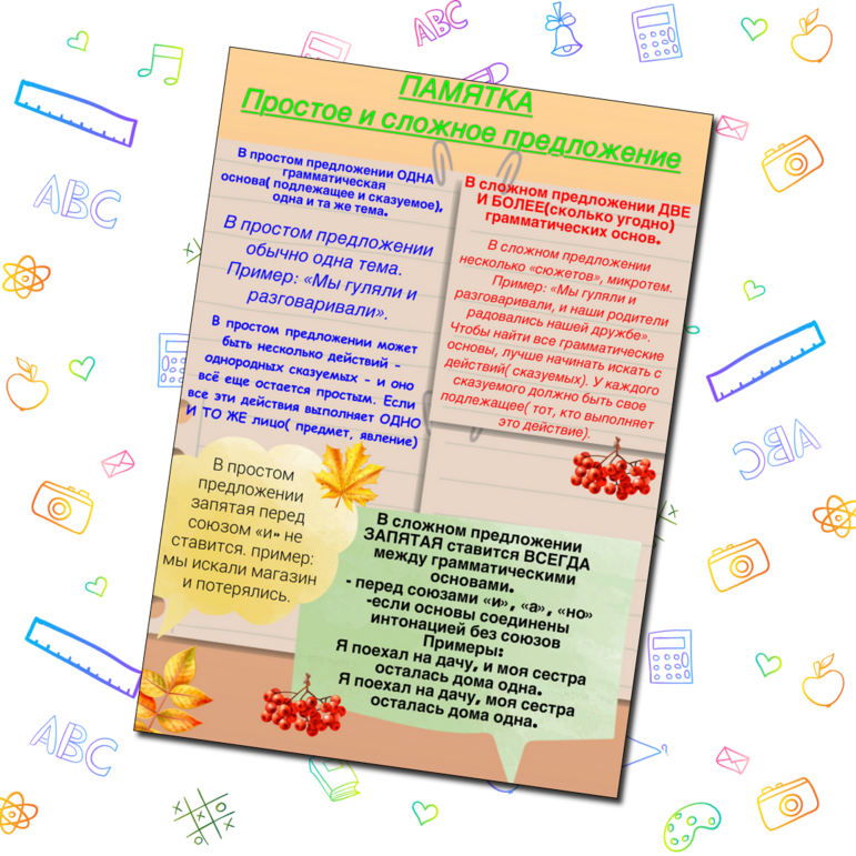 Памятка "Простое и сложное предложение"