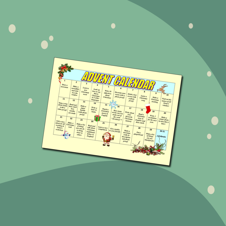 Адвент-календарь по английскому языку Advent calendar level A1-B2 Worksheet