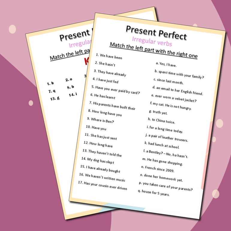 Present Perfect. Настоящее совершенное. Match the parts.
