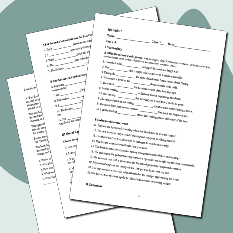 Контрольная работа по английскому языку для 7 класса по модулю 4 (Spotlight -7, module 4)