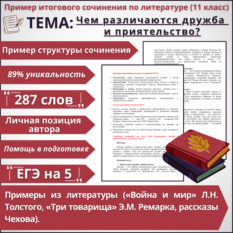 Пример итогового сочинения по литературе, тема: «Чем различаются дружба ...