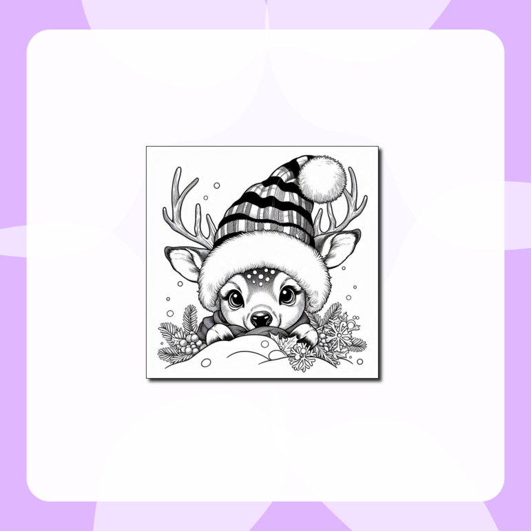 Новогодняя раскраска "Олененок в шапочке"