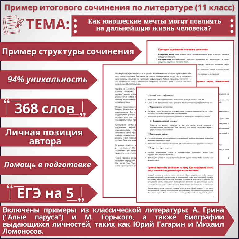 Пример итогового сочинения по литературе на тему: "Как юношеские мечты ...