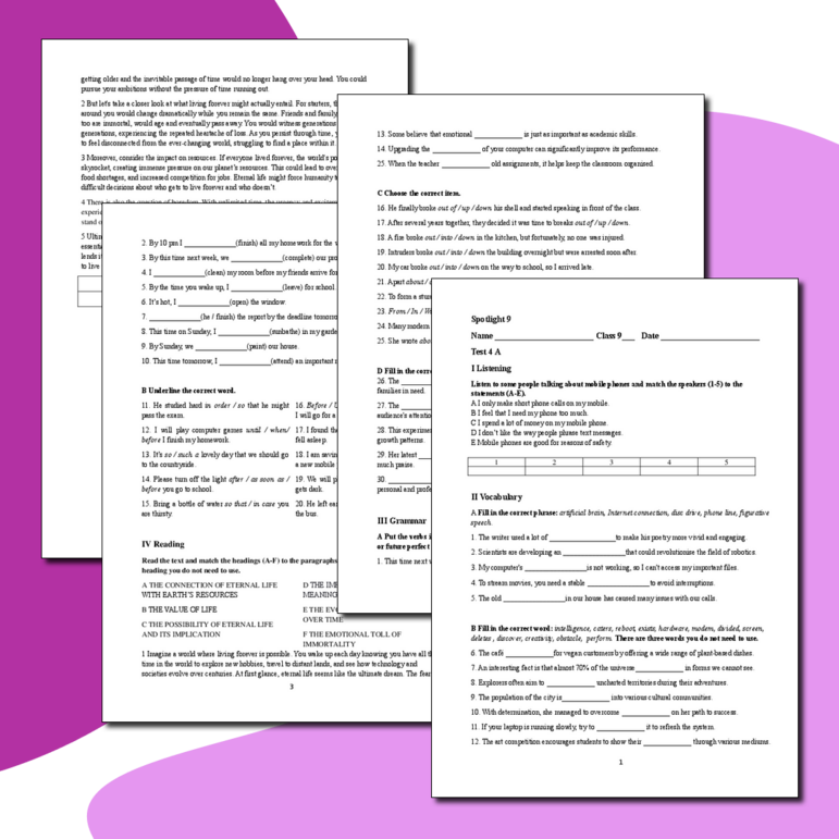 Контрольная работа по английскому языку для 9 класса по модулю 4 (Spotlight -9, module 4)