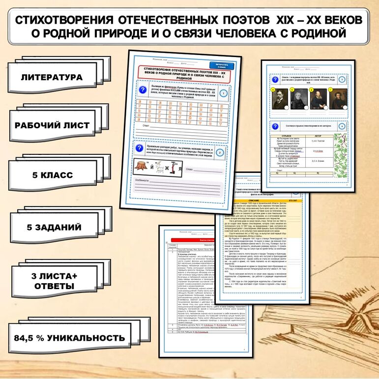 Рабочий лист литературе Тема: «Стихотворения отечественных поэтов XIX ...