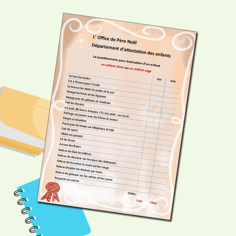 Père Noël questionnaire pour les enfants vilains et les enfants sages.