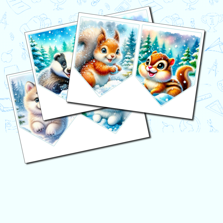 Набор «Новогодние флажки (зверюшки, птицы, снеговики)» для оформления к ...