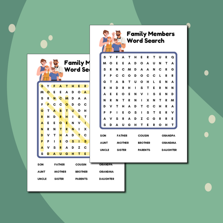 Рабочий лист. Family members word search