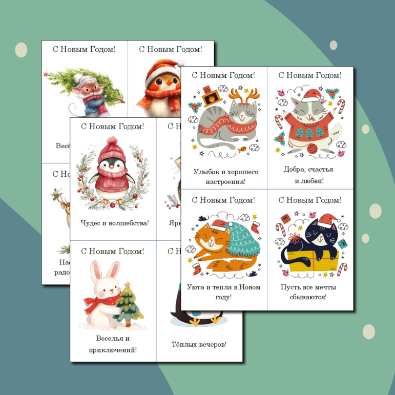 Новогодние открытки. Шаблон для печати.