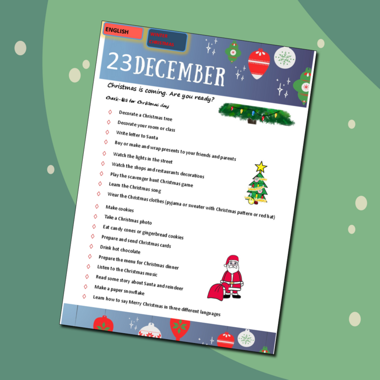 Оформление. Advent Calendar Winter Christmas Activity / 23rd of December