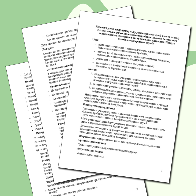 Конспект урока по предмету «Окружающий мир для 1 класса на тему «Бытовые электрические и