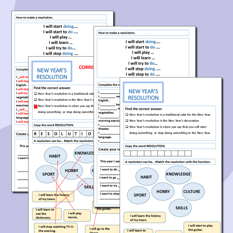New Year's resolutions - worksheet.