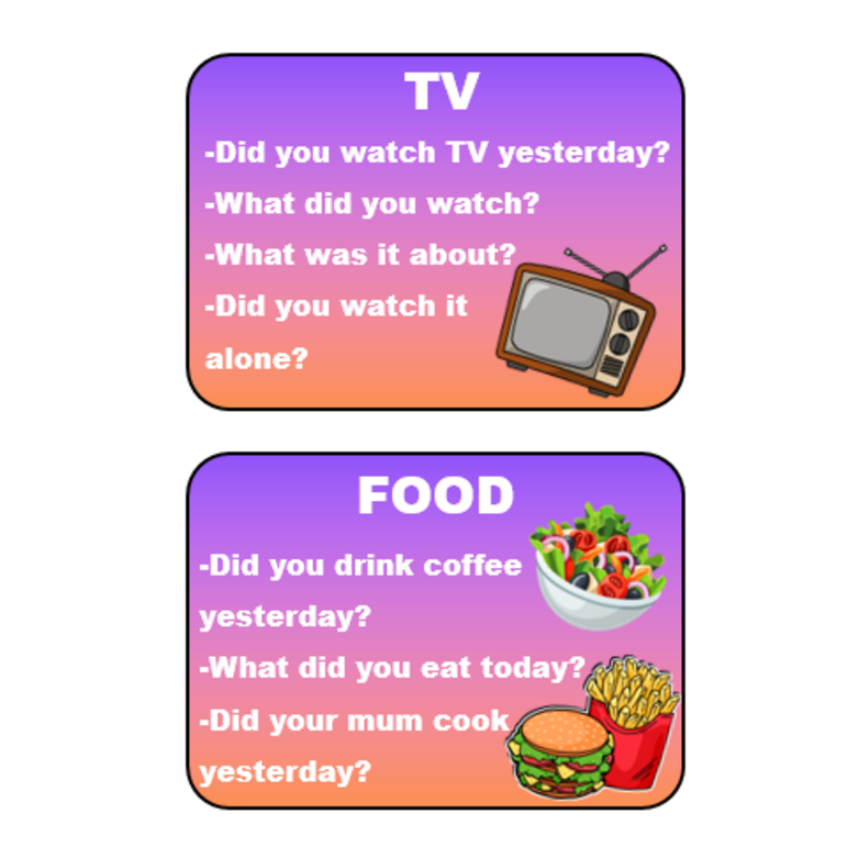 Разговорные карточки для отработки темы Past Simple (speaking cards)