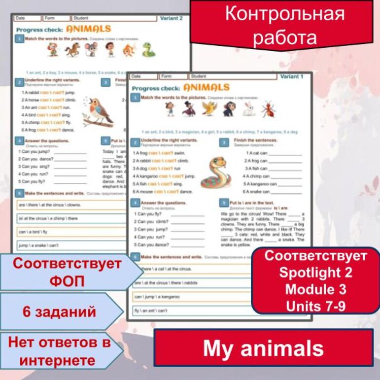Контрольная работа по теме My animals для Spotlight 2 module 3 my animals, units 7-9 (My animals ...