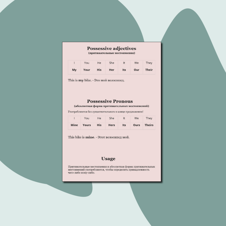 Possessive adjectives. Possessive Pronouns.