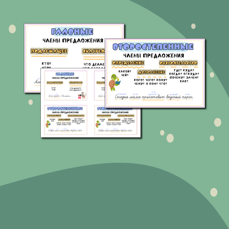 Памятки " Главные и второстепенные члены предложения"