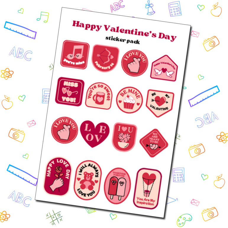Набор наклеек ко дню Святого Валентина. Valentine's day sticker pack.