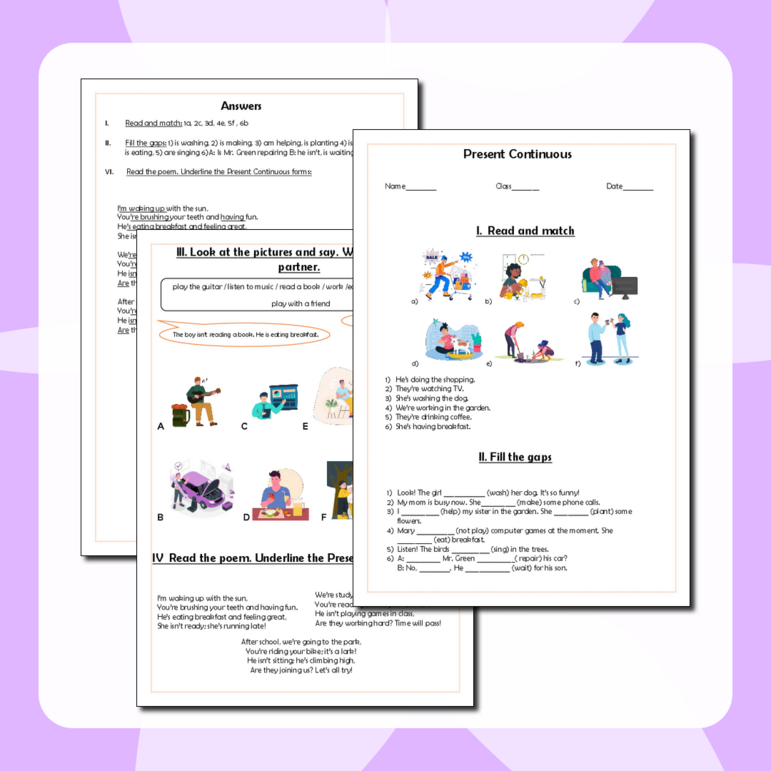 Английский язык. Рабочий лист по учебнику Spotlight 5 unit 6. Present Continuous