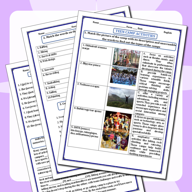 Рабочие листы 6b-6c Spotlight 7 "Teen camp activities"