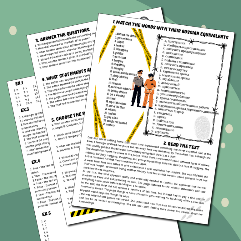 Рабочий лист "Crime and Justice Vocabulary" Spotlight 11 Module 3a ...