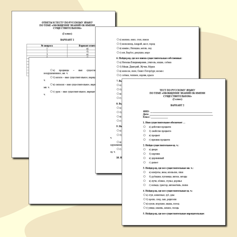 Тест по русскому языку по теме Обобщение знаний об имени существительном 2 класс вариант 2