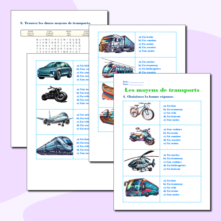 Рабочие листы «Les moyens de transport»