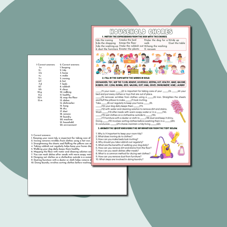 "Household Chores Worksheet" - Рабочий лист "Домашние обязанности"