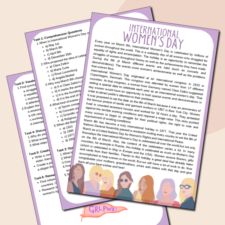 International Women's Day Worksheet - рабочий лист по теме ...