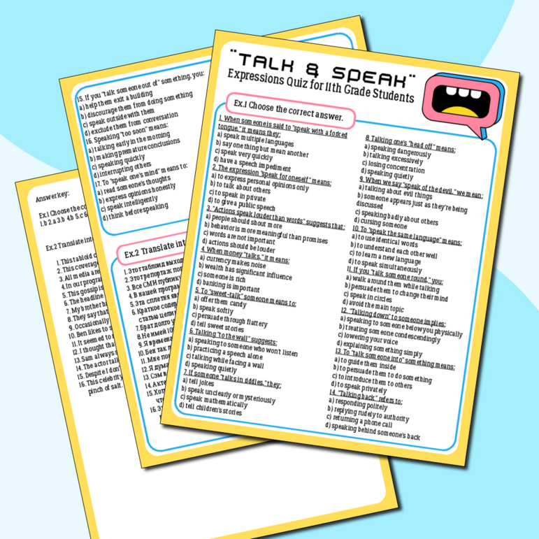 "Talk & Speak" Expressions Quiz for 11th Grade Students - Рабочий лист ...