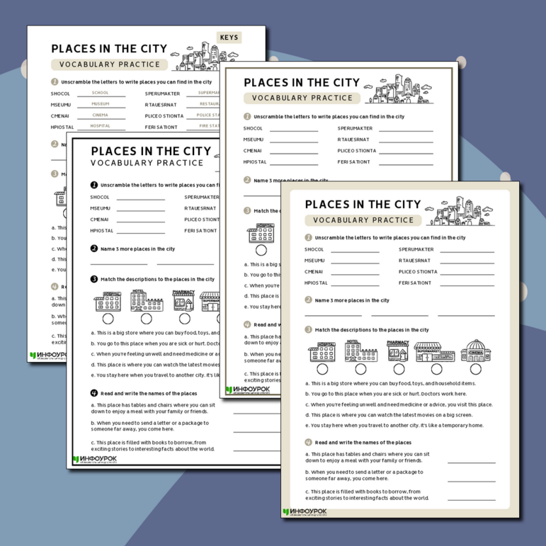 Places In The City Vocabulary Practice Рабочий лист 4 класс ...