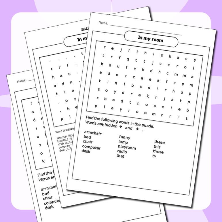 Филворды по английскому языку на тему «In my room» Module 4 Unit 8a УМК Spotlight 3