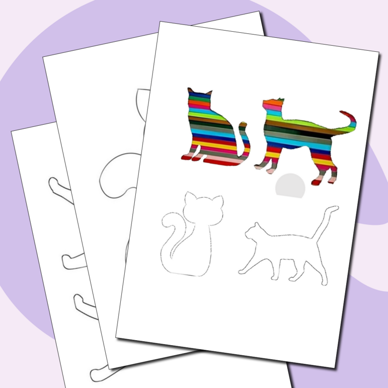 Аппликация из цветной бумаги "Полосатая кошка"