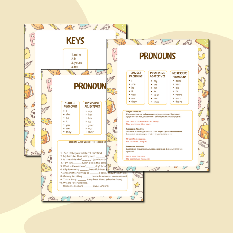 Рабочий лист по Spotlight 3 на тему "My family & Possessive pronouns"