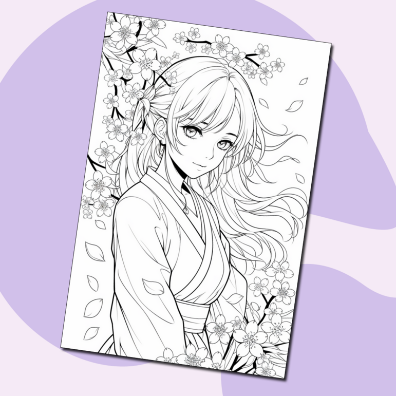 Цветение сакуры. Аниме раскраска – детская арт-раскраска: высокое ...