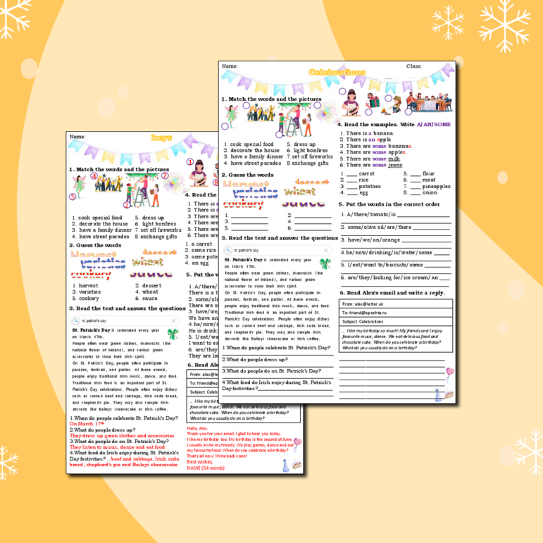 Рабочий лист Spotlight 5 Module 8a "Celebrations"