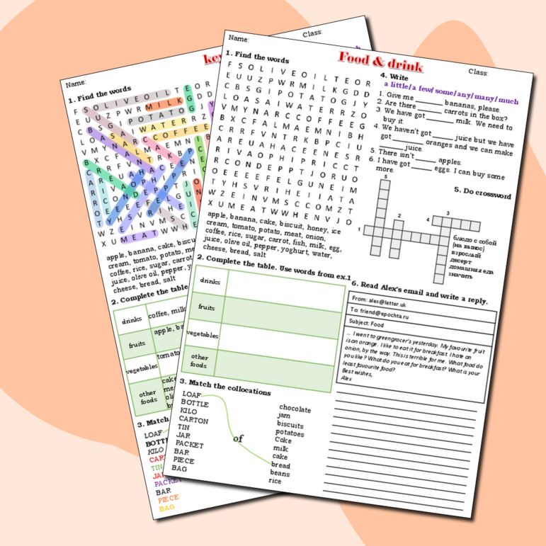 Рабочий лист Spotlight 6 Module 9a Food and drink