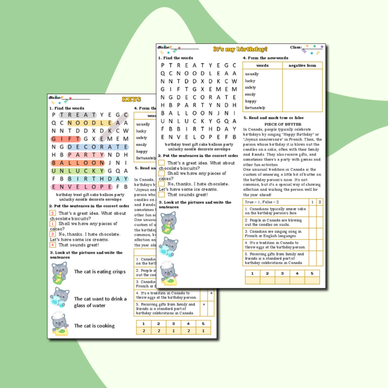 Рабочий лист Spotlight 5 Module 8 Unit 8c "It's my birthday!"