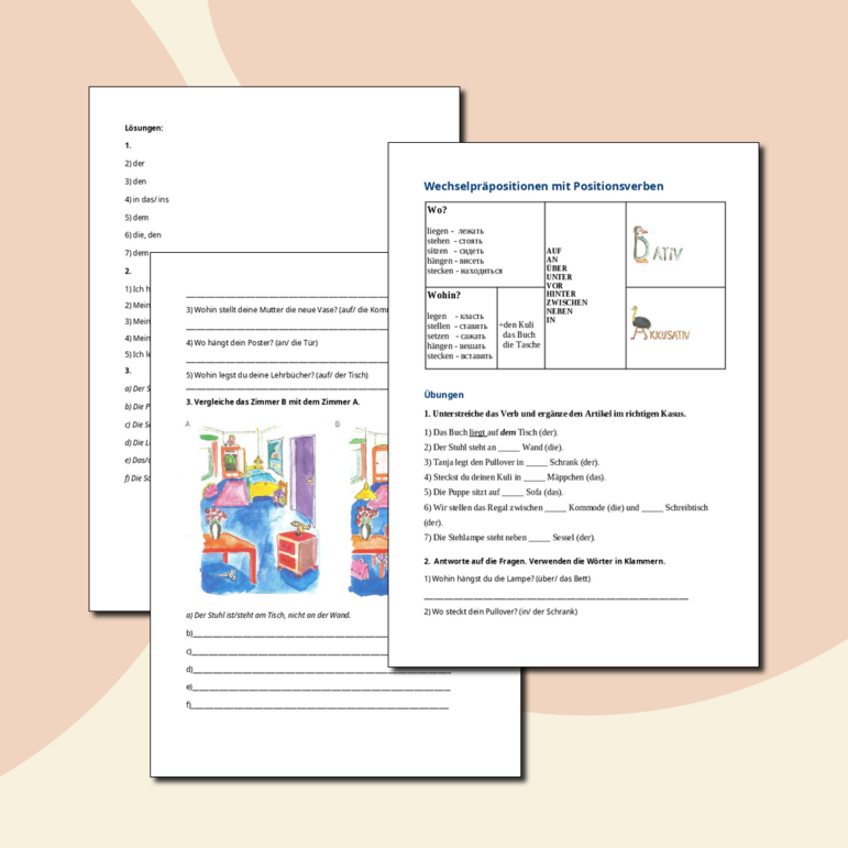 Рабочий лист по немецкому языку Глаголы liegen/legen, stehen/stellen ...