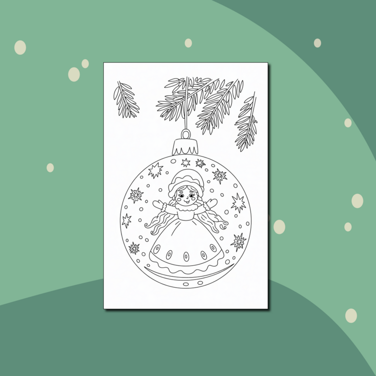 Красивый новогодний шарик со Снегурочкой. Раскраска | скачать детские ...
