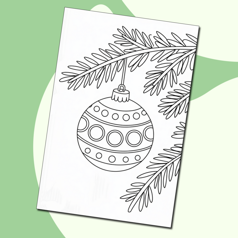 Цветной новогодний шарик на елке – яркая новогодняя раскраска ...