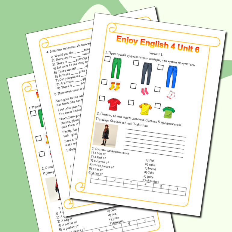 Контрольная работа по учебнику Enjoy English 4 Unit 6 "Shopping"