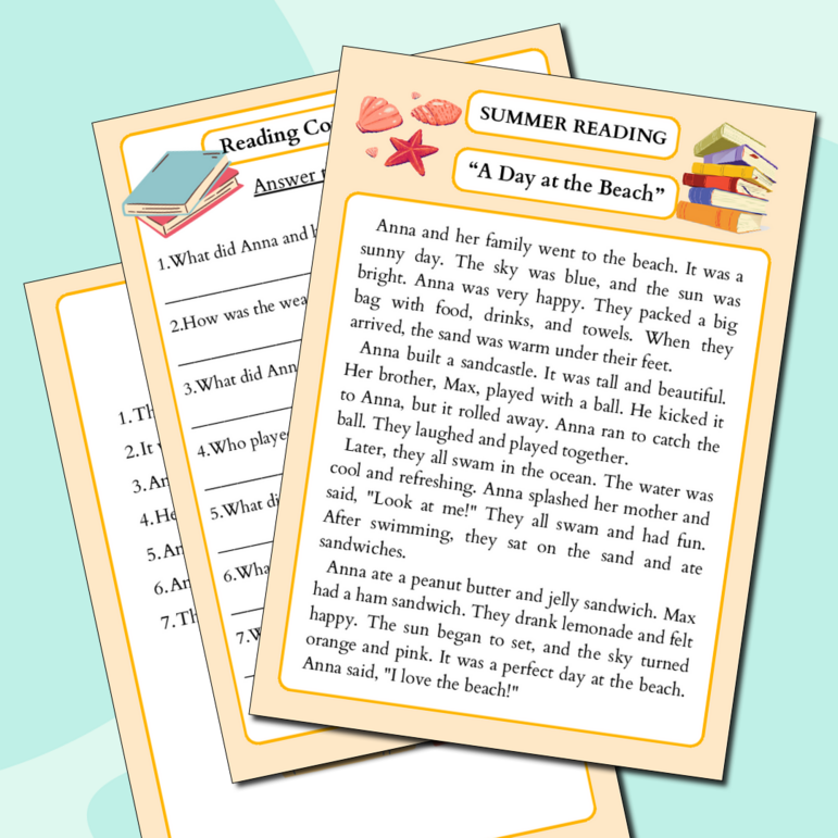 Reading Comprehension "A Day at the Beach". Чтение истории "День на ...