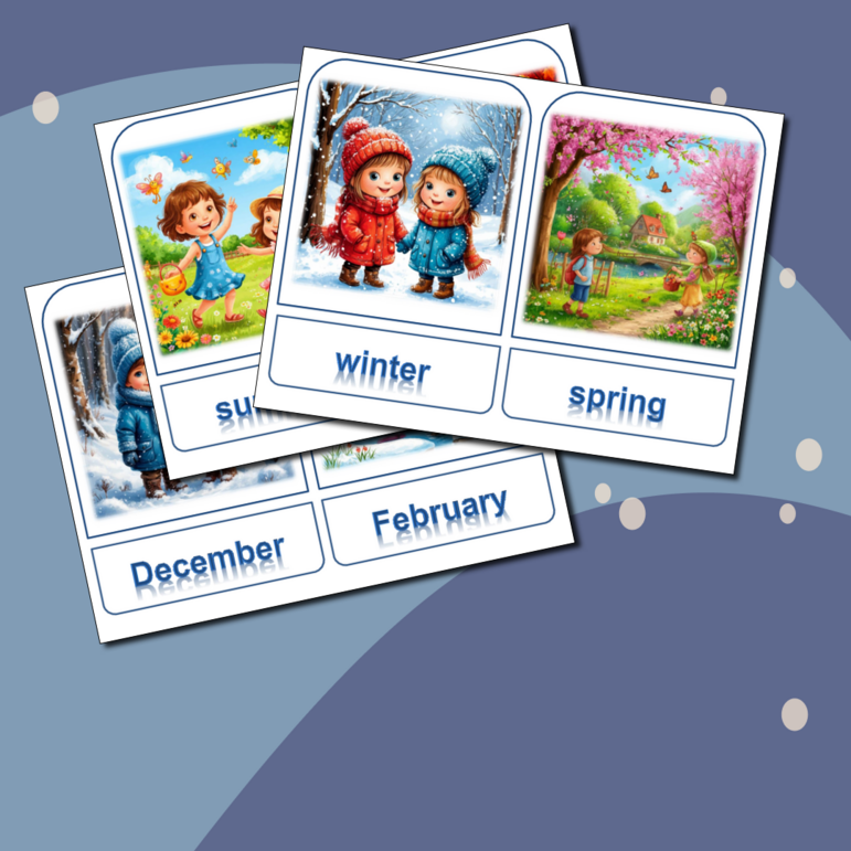 Презентация Времена года Месяцы английский язык/ Seasons Months Flashcards