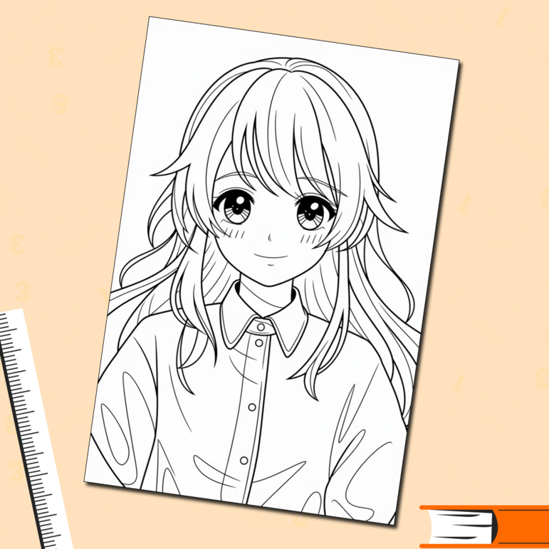 Девушка в стиле аниме – портрет. Раскраска для девочек – детская арт ...