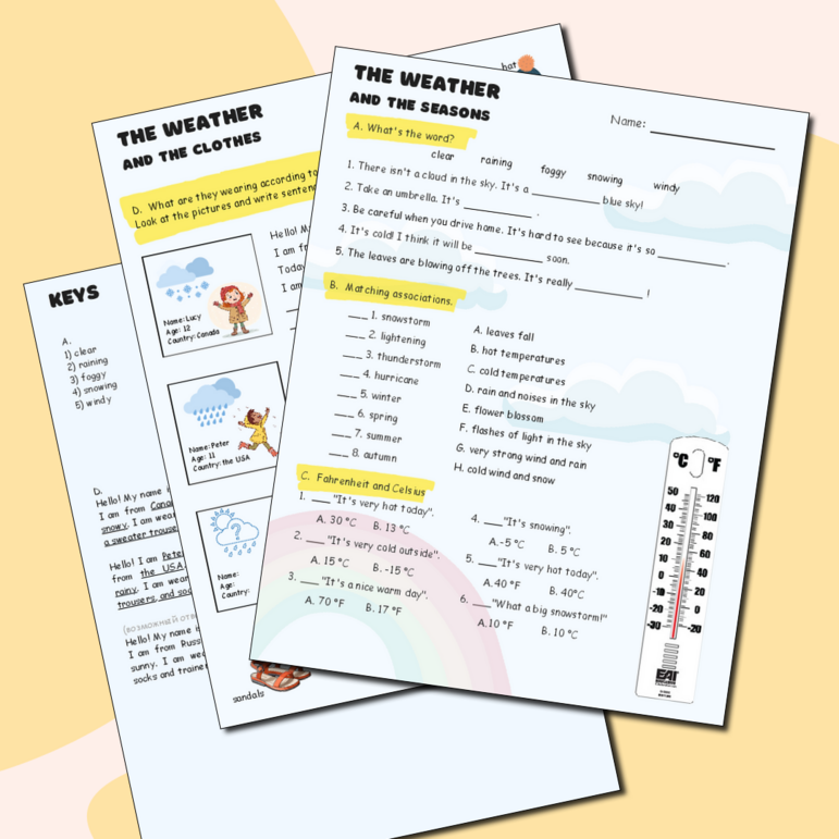 Рабочий лист "Weather Seasons Clothes"