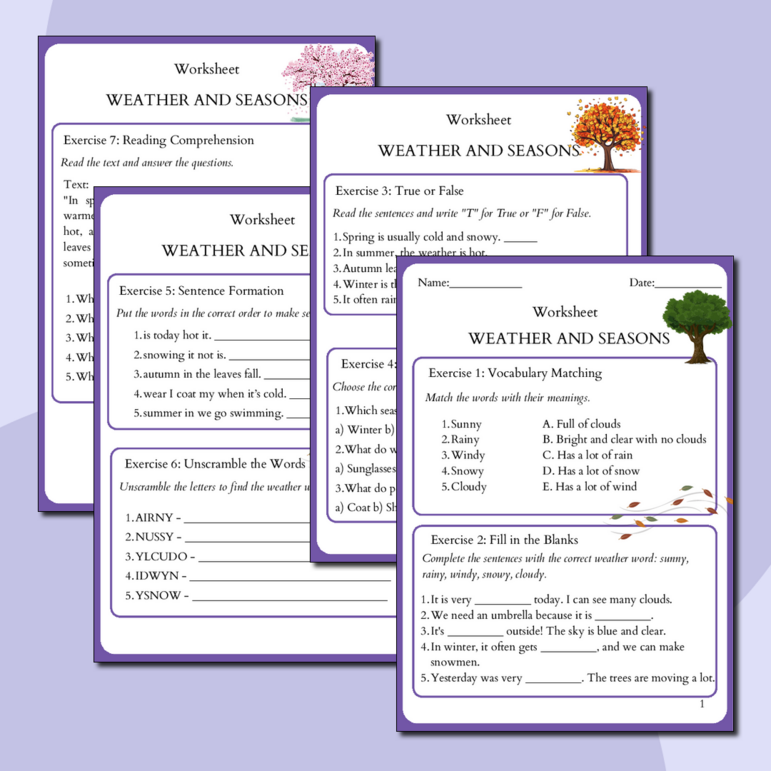 Рабочий лист по английскому языку "Погода и сезоны". Worksheet "Weather ...