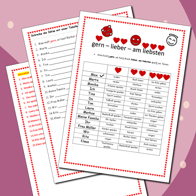 Рабочий лист по немецкому языку по теме “Gern - lieber - am liebsten”