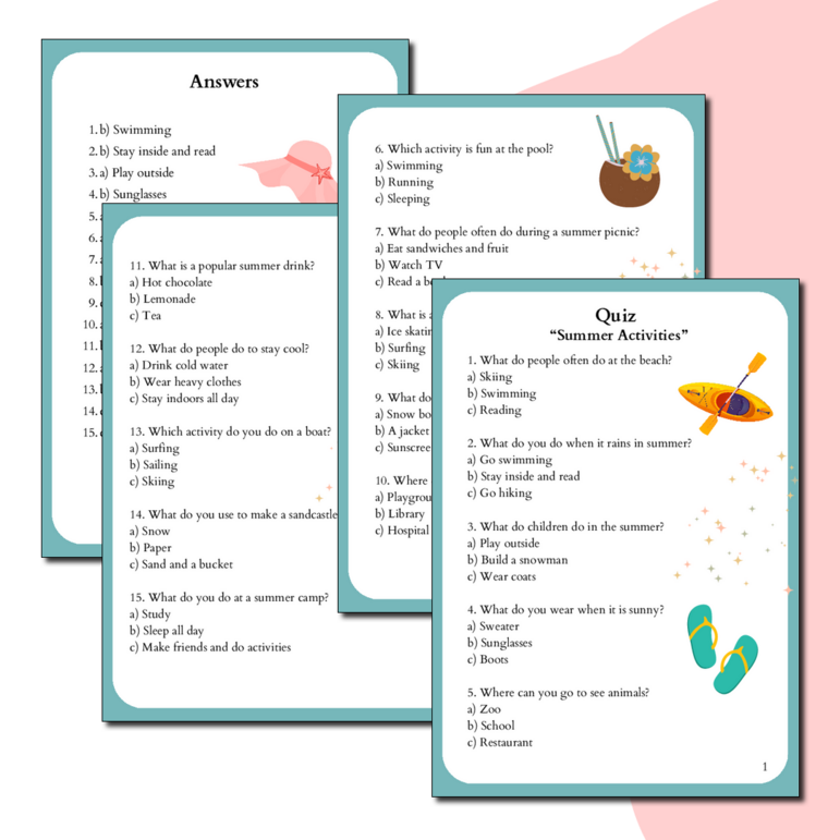 Викторина/Квиз на английском языке “Summer Activities”. Уровень A1-A2